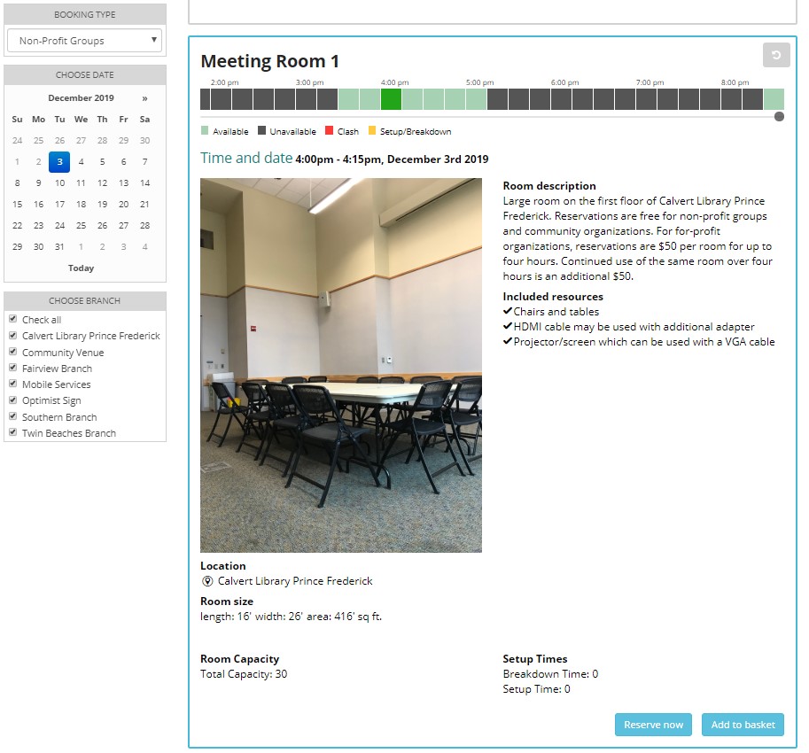 New Meeting Room Reservation System – Calvert Library
